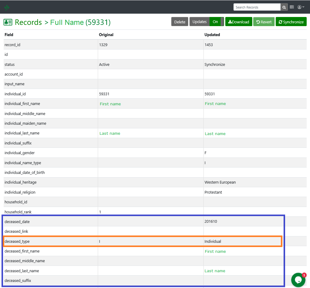 Individual & Household Deceased Records - TrueGivers